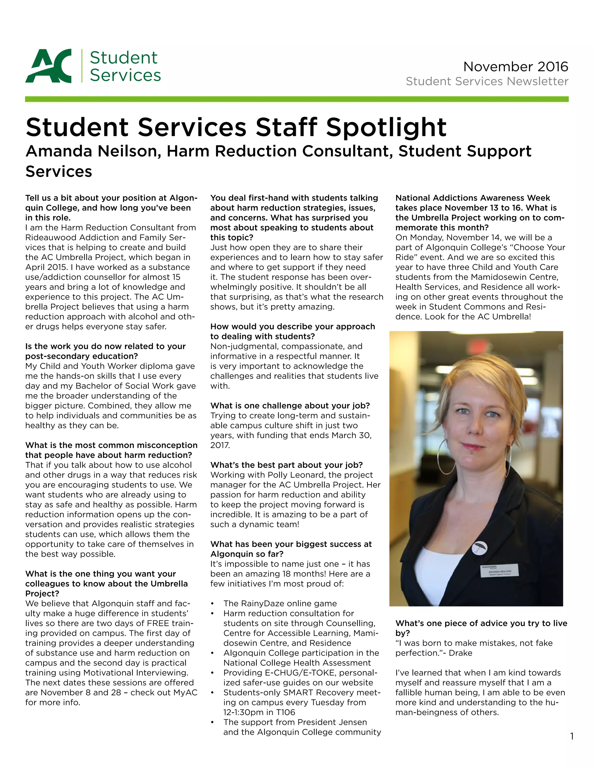 Student Services Spotlight-Amanda Neilson | PDF