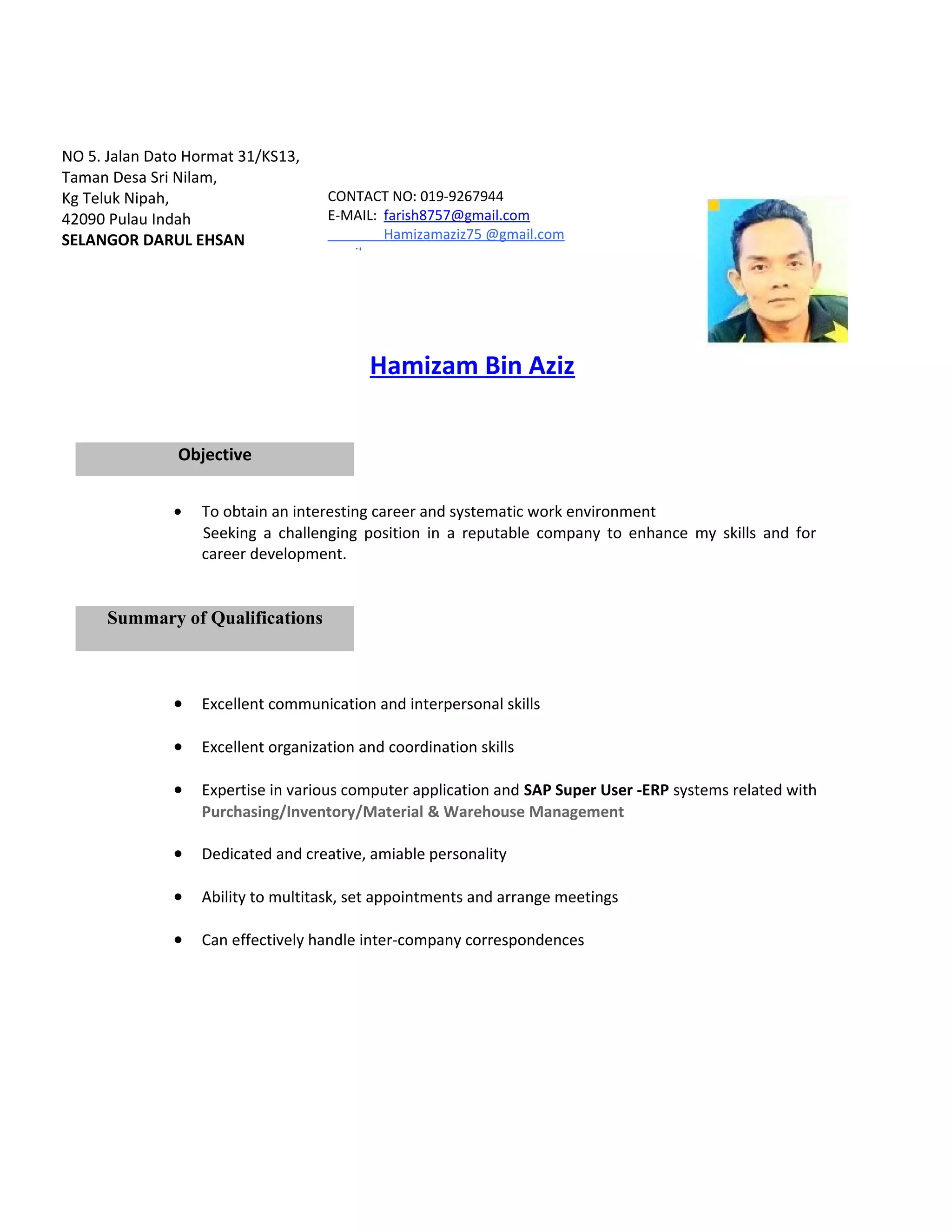 Resume Hamizam | DOC