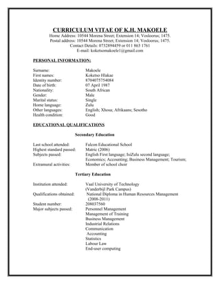 Koketso cvpdated | DOC