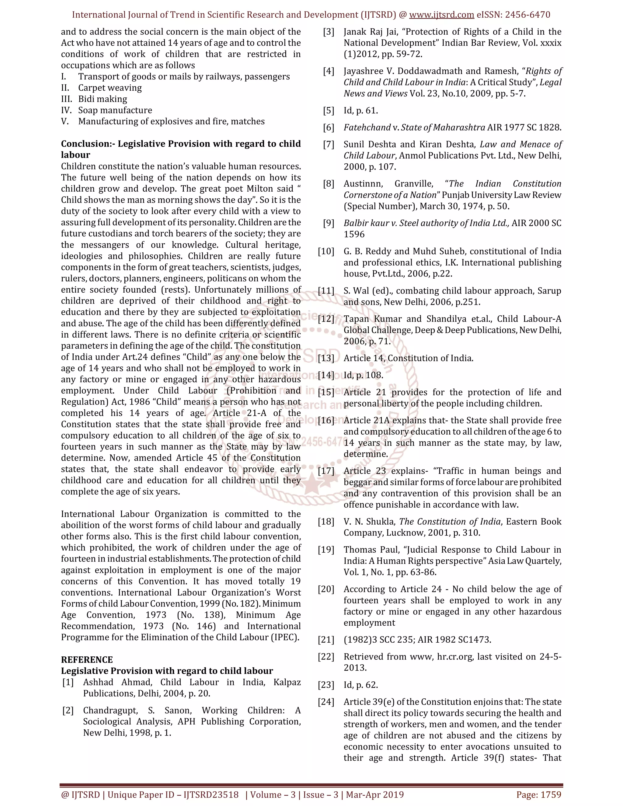 Legislative provision with Respect to Child Labour | PDF