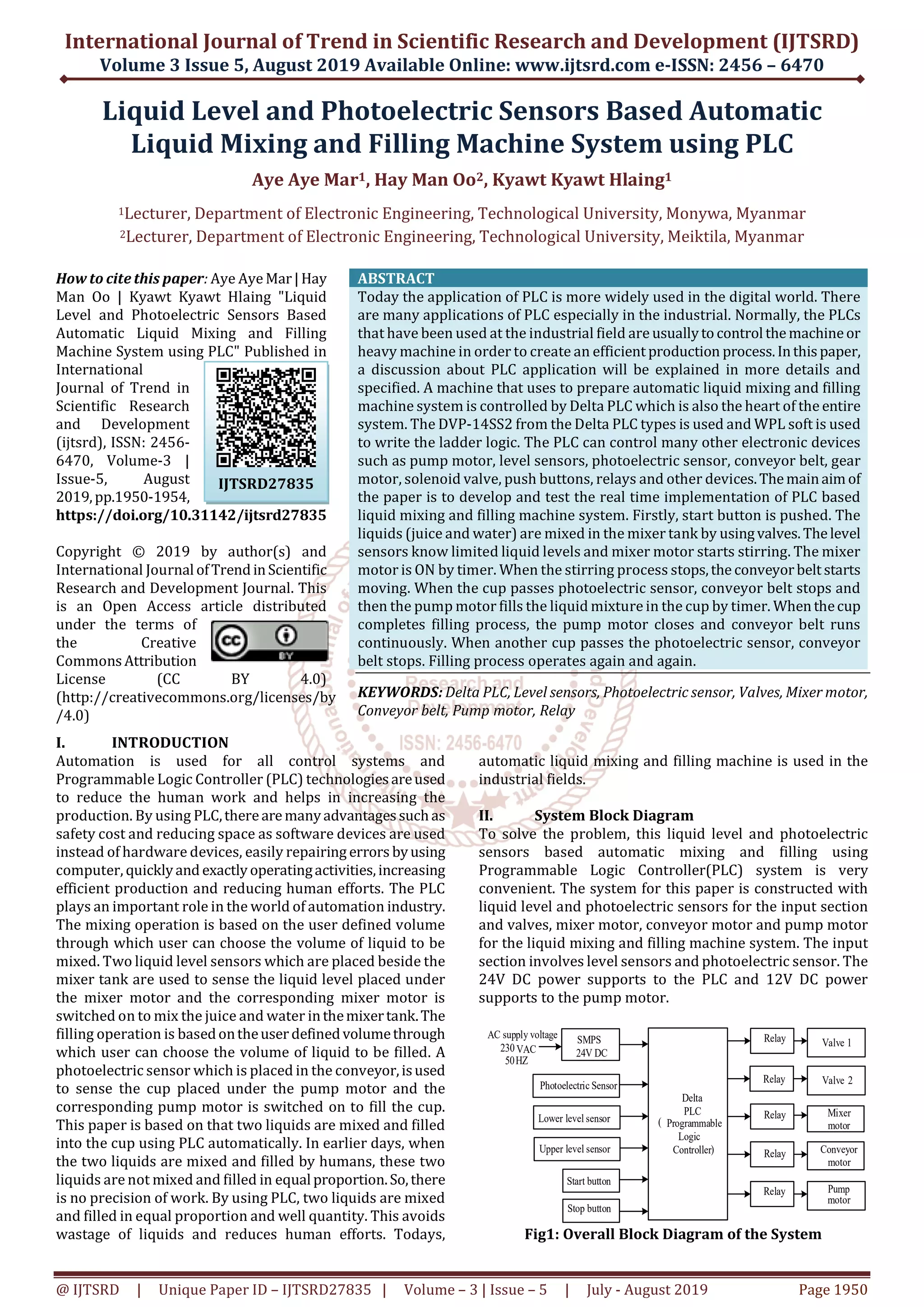 Liquid Level and Photoelectric Sensors Based Automatic Liquid Mixing ...