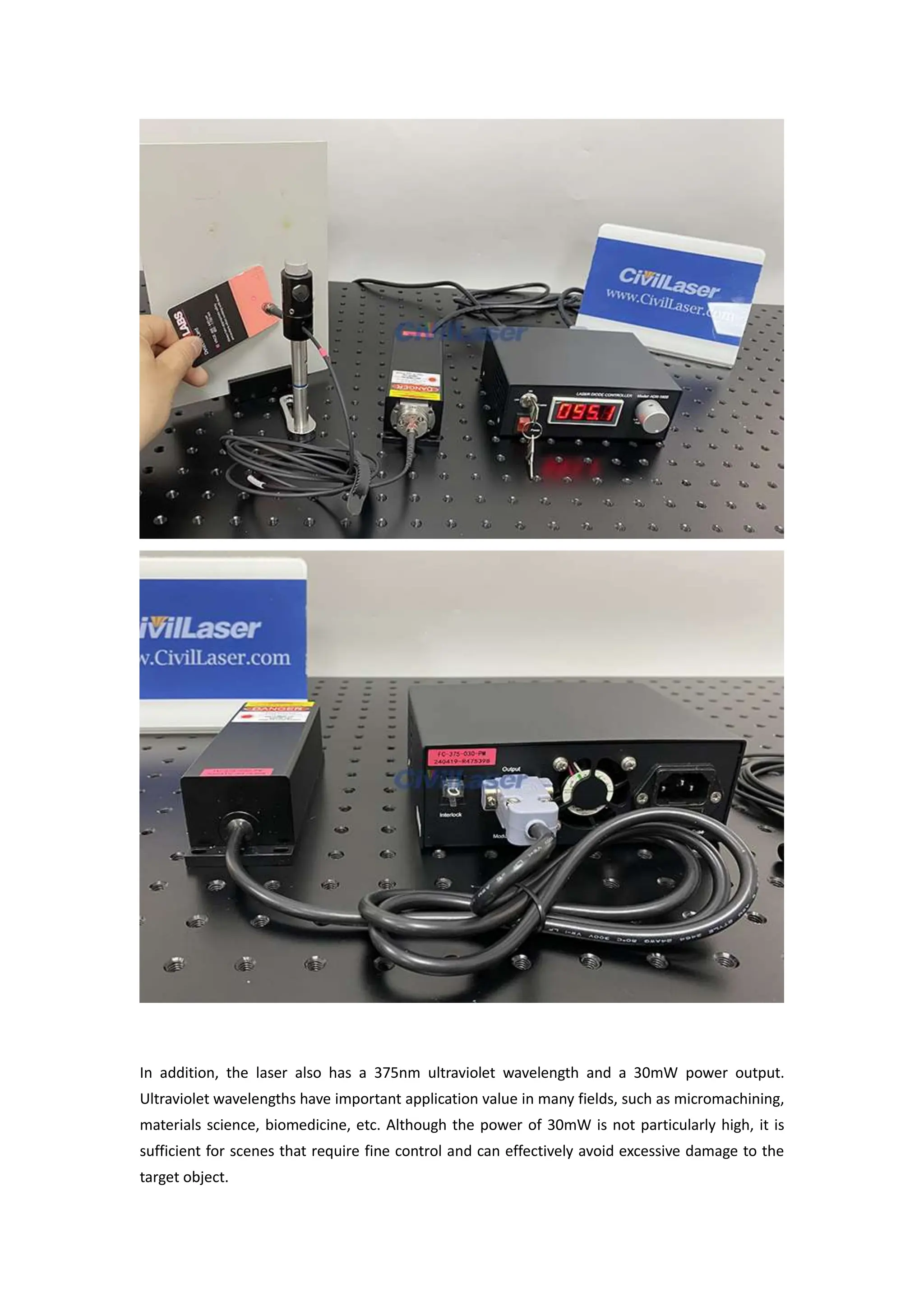 375nm 1-30mW UV Laser Coupled PM Fiber Output | DOCX
