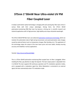 375nm 1-30mW UV Laser Coupled PM Fiber Output | DOCX