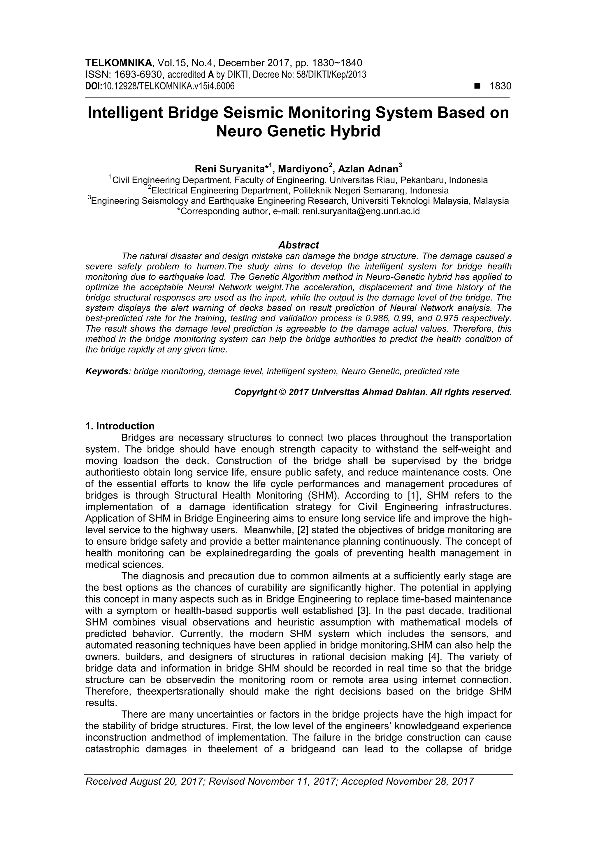 Intelligent Bridge Seismic Monitoring System Based on Neuro Genetic ...