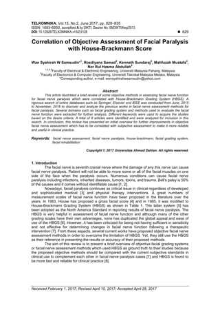 Correlation of Objective Assessment of Facial Paralysis with House ...