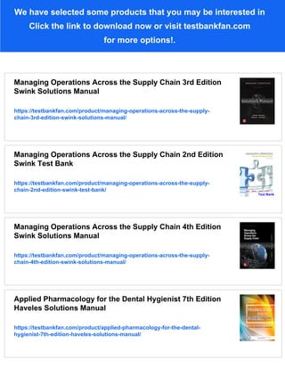 Managing Operations Across the Supply Chain 3rd Edition Swink Test Bank ...