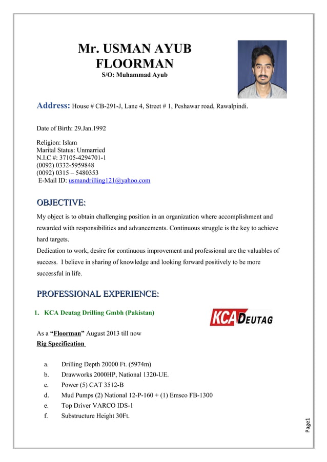 Usman (Floor Man) | DOC | Resume Writing and Advice | Job Search
