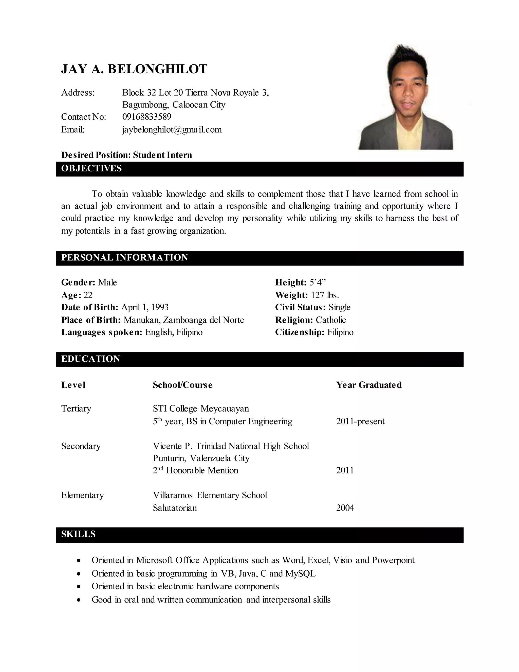 Jay Belonghilot Resume with 2x2 | DOCX