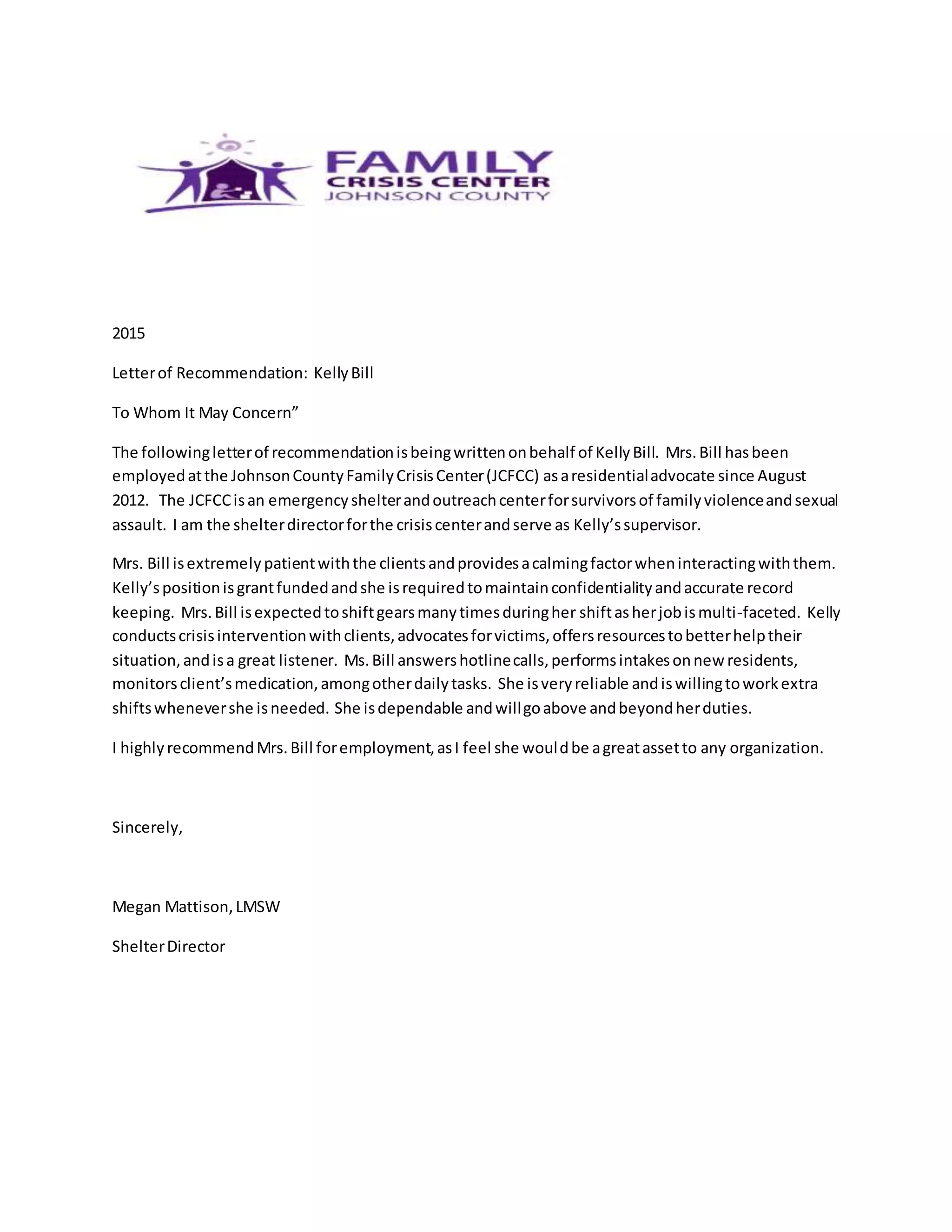 Kelly letter of recommendation | DOCX