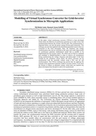Modelling of Virtual Synchronous Converter for Grid-Inverter Synchronization in Microgrids ...