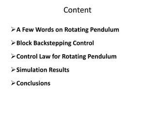 Design of Nonlinear State Feedback Control Law for Rotating Pendulum ...