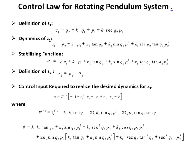 Design of Nonlinear State Feedback Control Law for Rotating Pendulum System: A Block ...