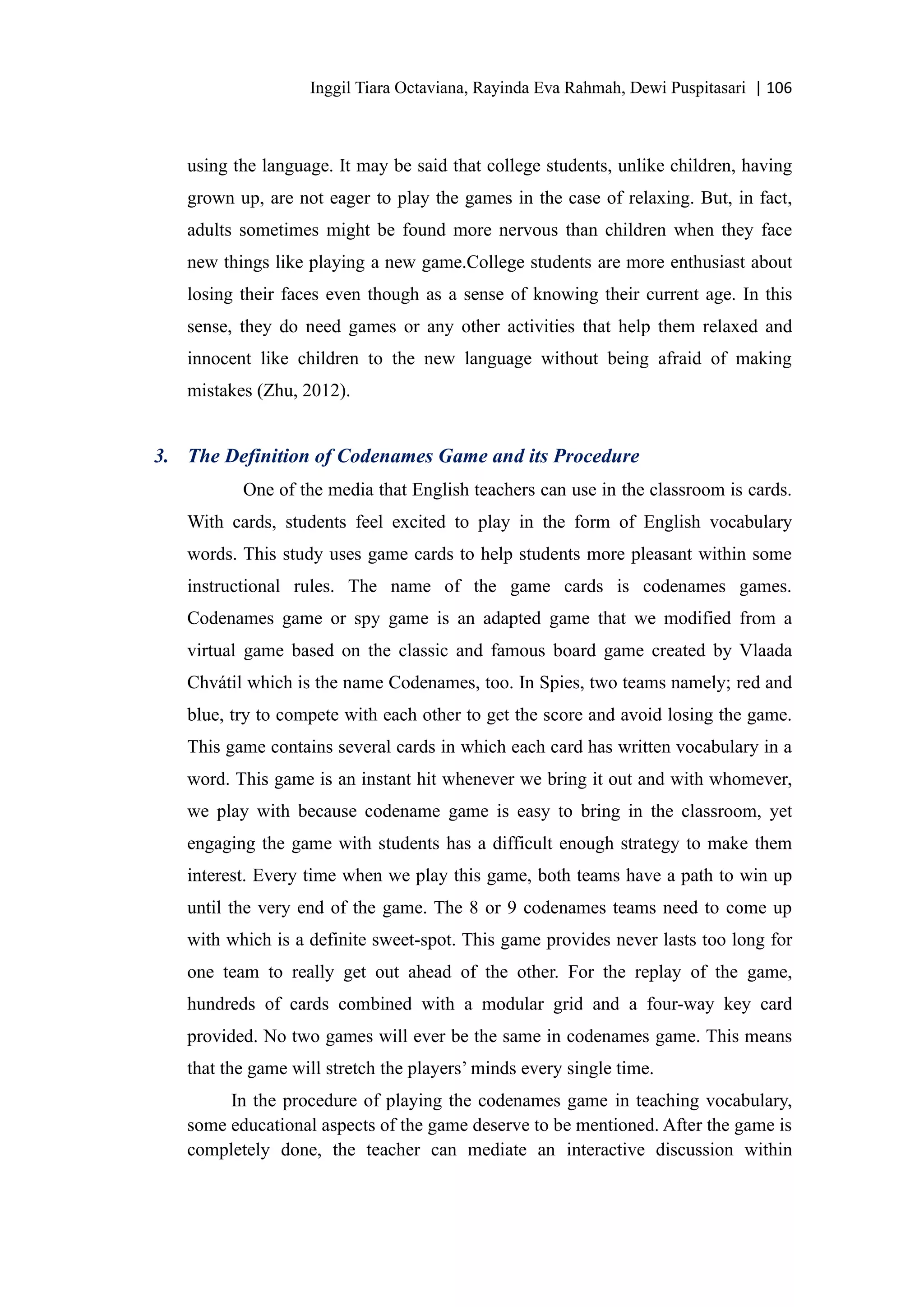 The Use of Codenames Game to Help Students in Learning Vocabulary | PDF
