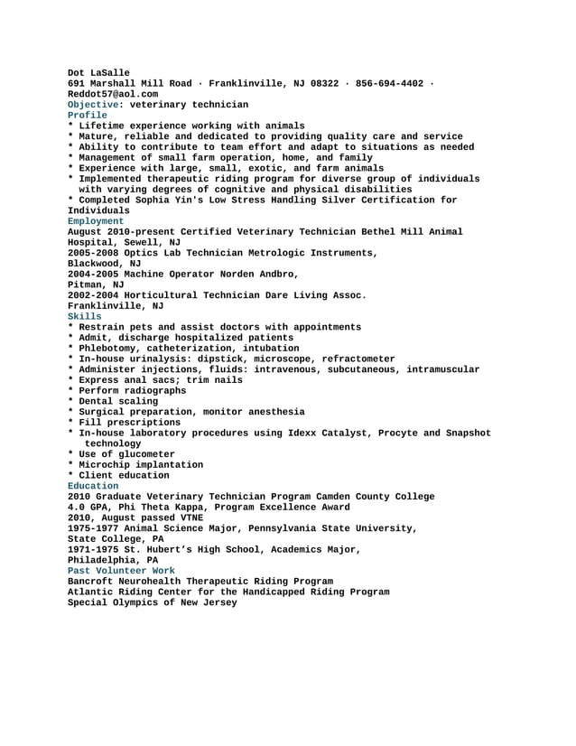 resume 2015 | PDF | Veterinary Medicine | Pets