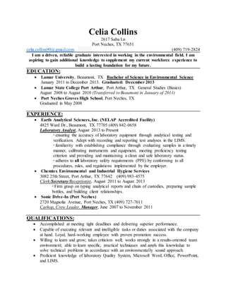 RESUME 2015 | DOCX | Environmental Services Industry | Industries