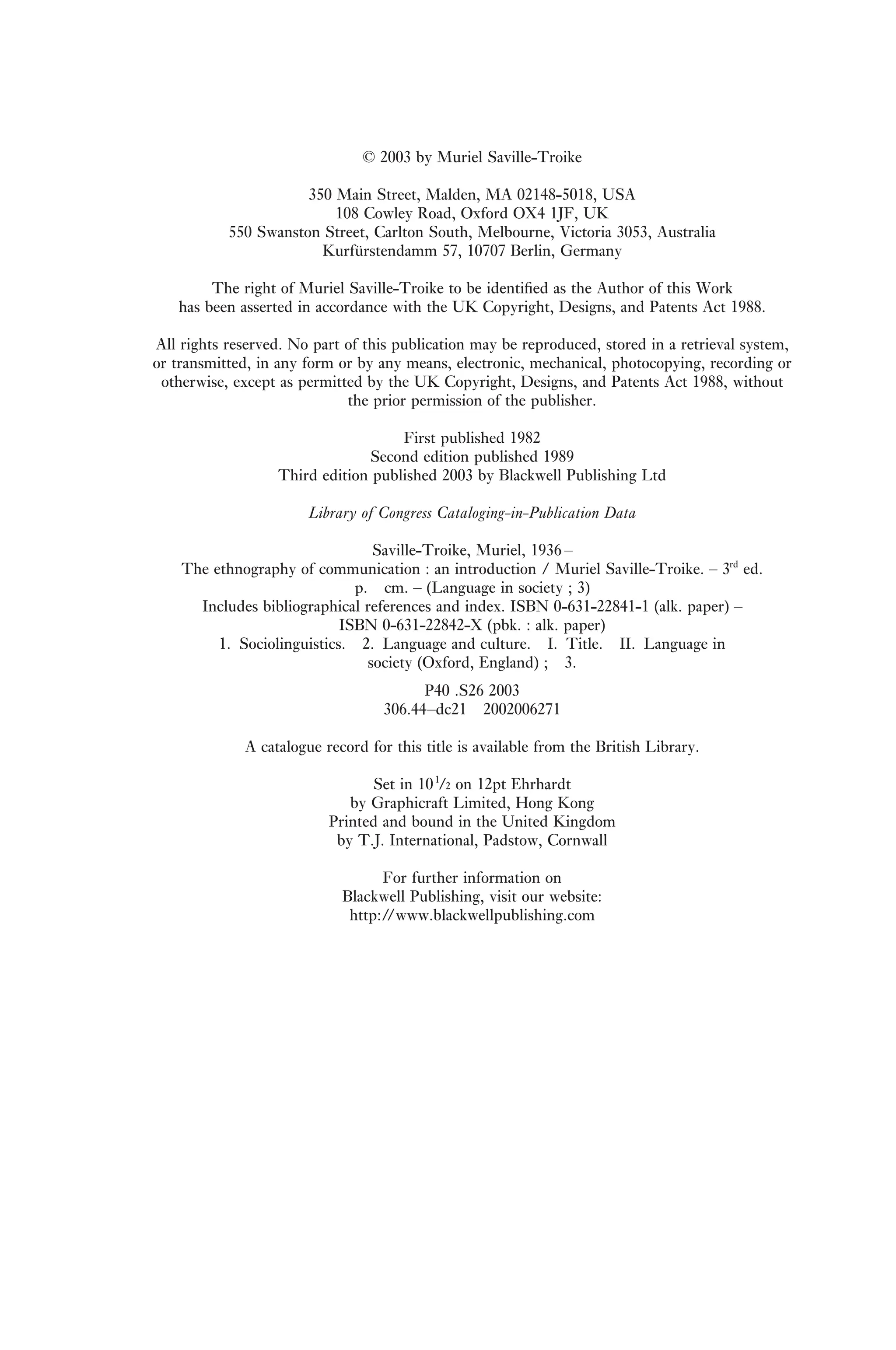 The Ethnography of Communication An Introduction 3rd Edition Muriel ...