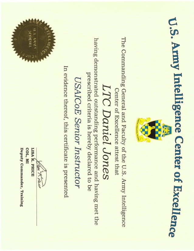 Jones Senior Instructor Certificate | PDF