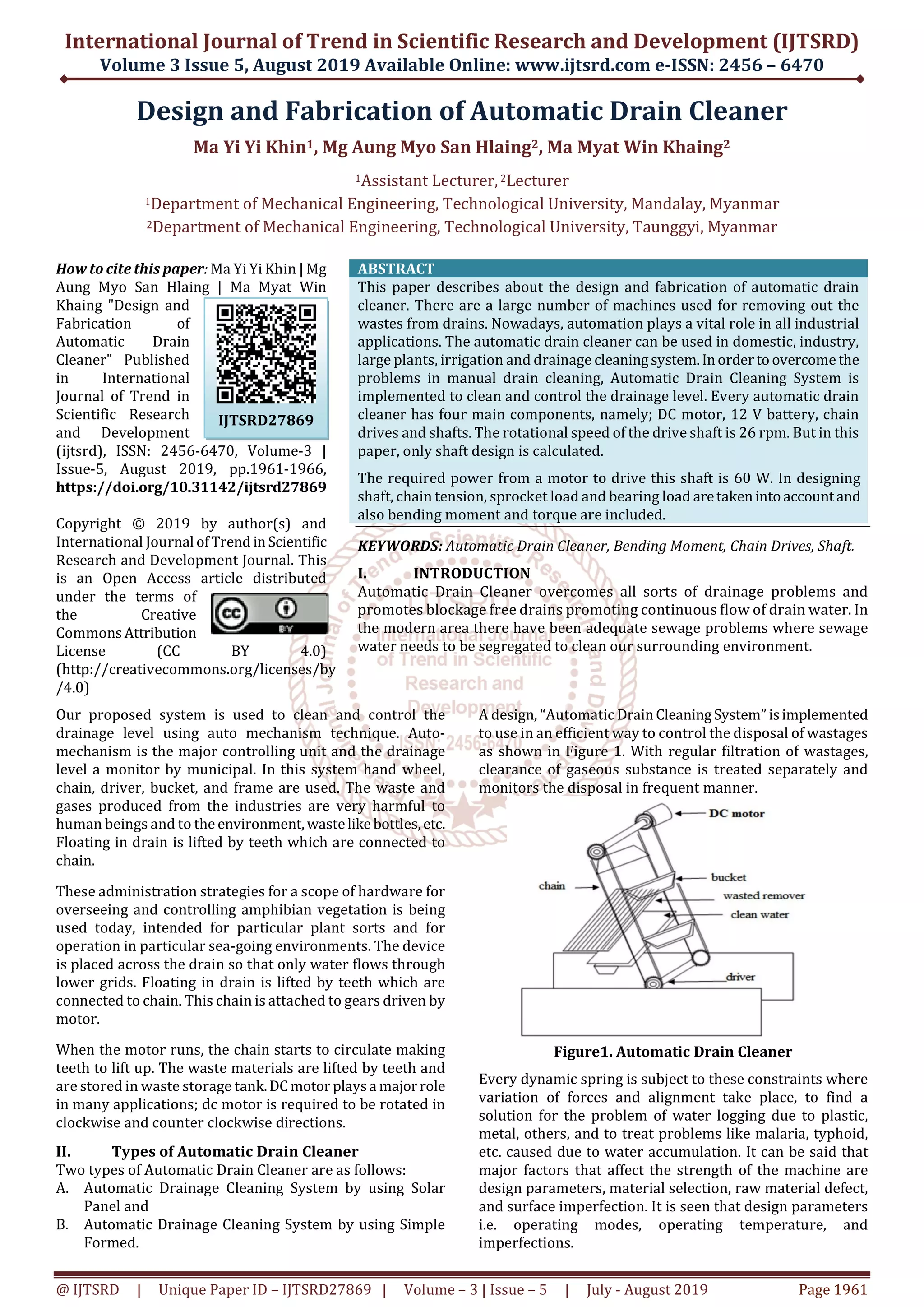 Design and Fabrication of Automatic Drain Cleaner | PDF