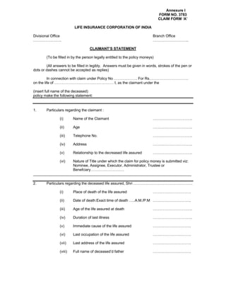 Claim Form | PDF | Life Insurance | Insurance