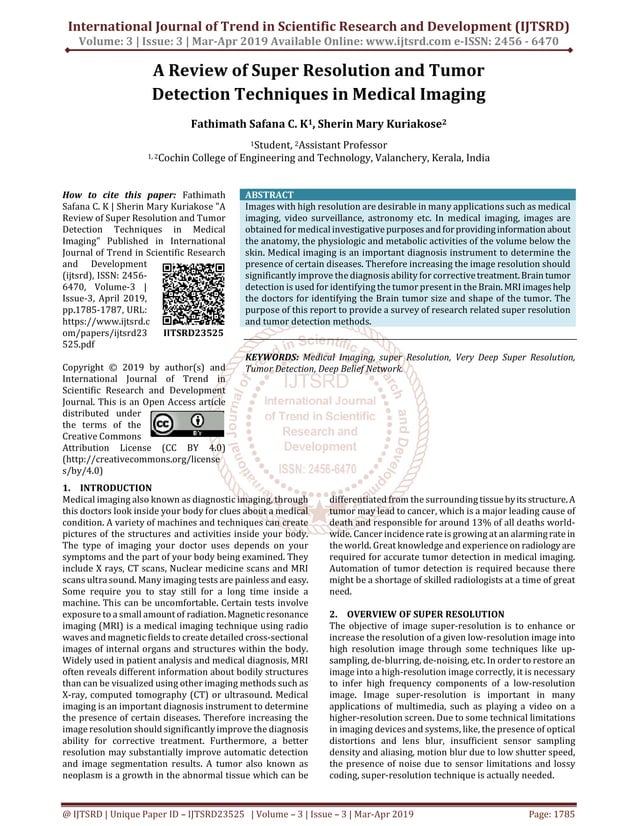 A Review of Super Resolution and Tumor Detection Techniques in Medical ...