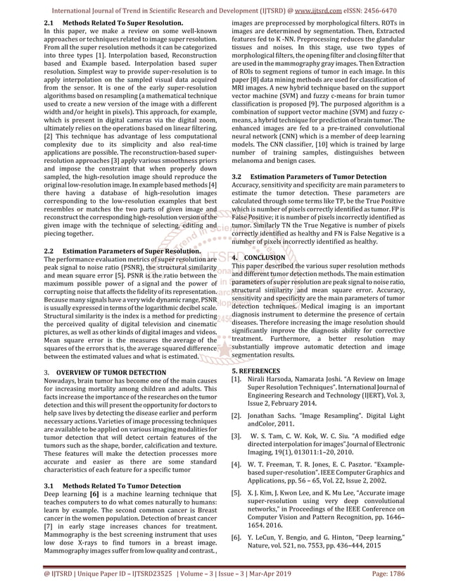 A Review of Super Resolution and Tumor Detection Techniques in Medical ...