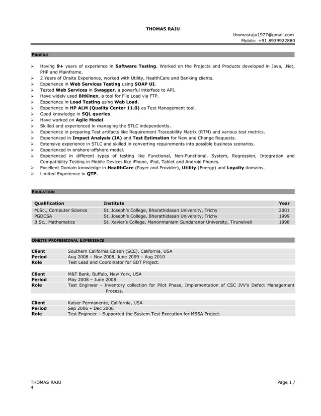 Profile_Thomas Raju | DOC | Computer Software and Applications | Computing