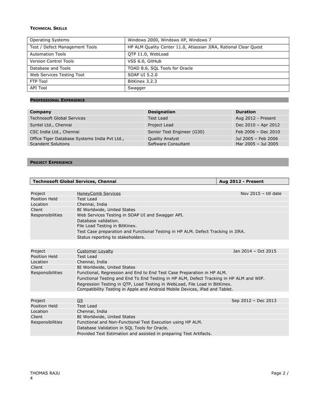 Profile_Thomas Raju | DOC | Computer Software and Applications | Computing
