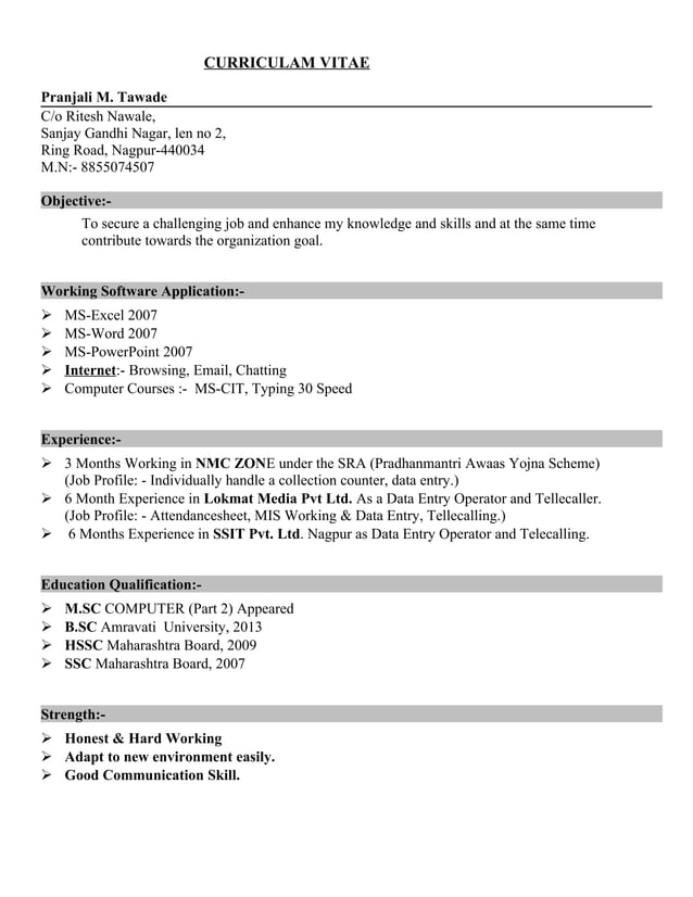 Pranjali Resume | DOC