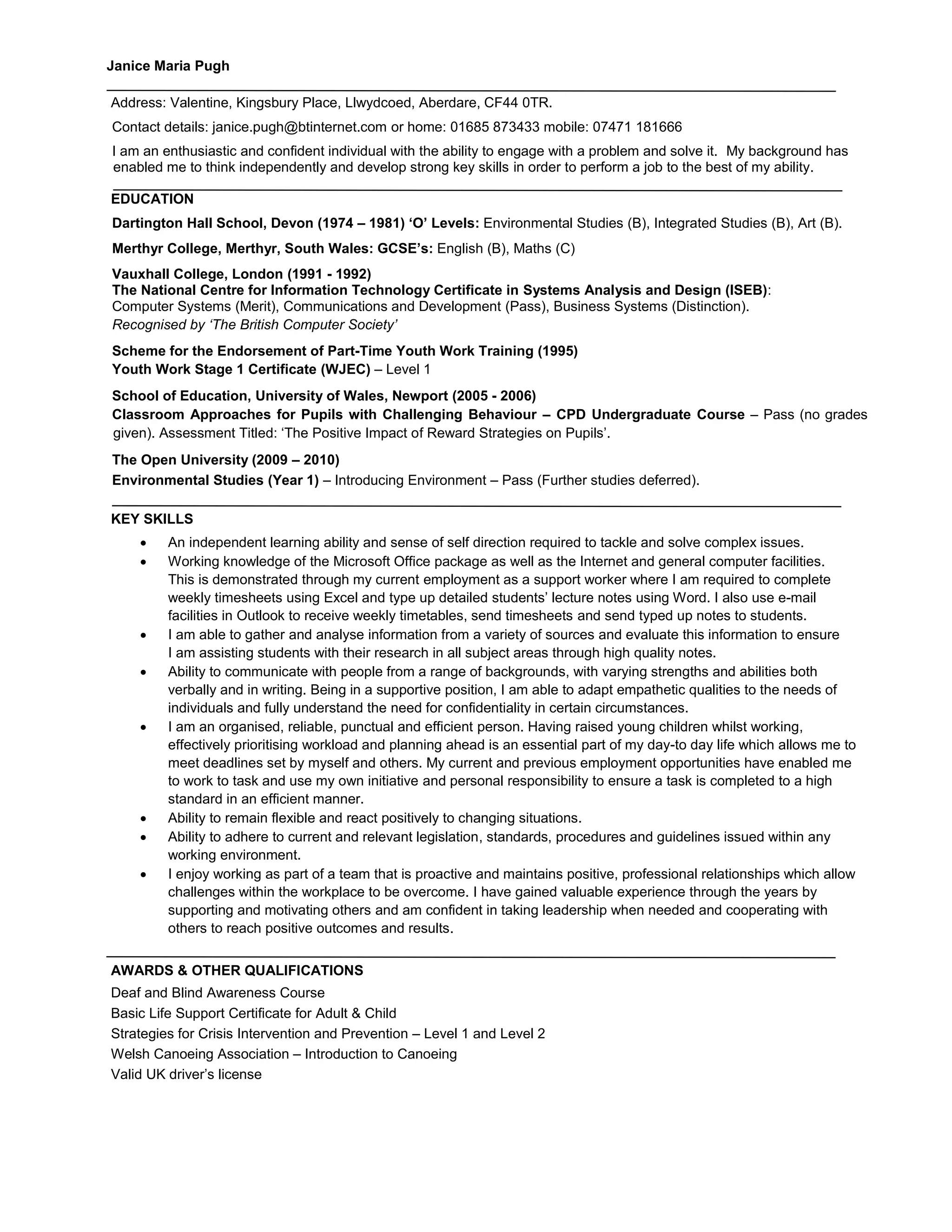 Janice Pugh CV | PDF