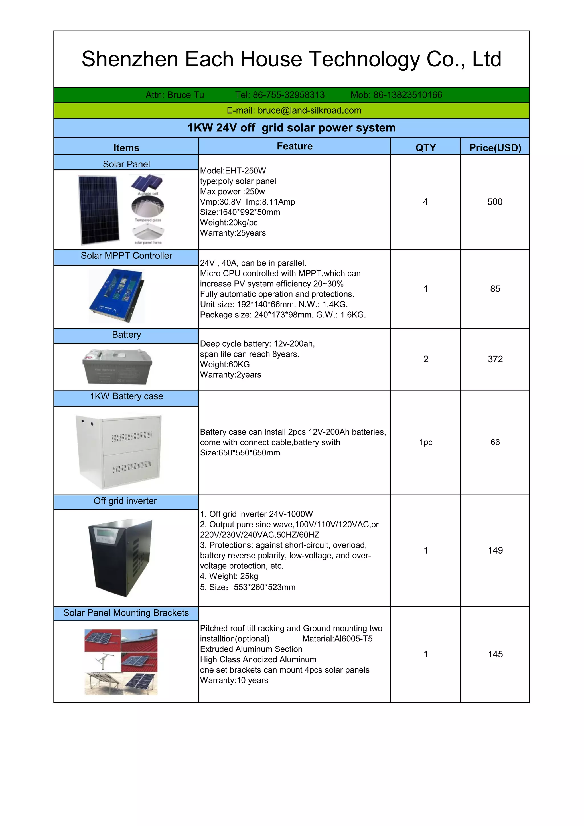 EHT 1KW 24V off grid solar power system quotation | PDF