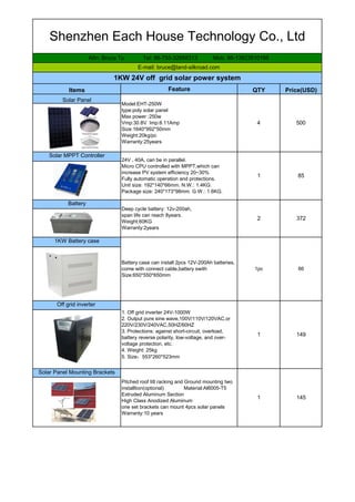 EHT 1KW 24V off grid solar power system quotation | PDF