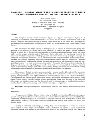 LANGUAGE LEARNING NEEDS OF FILIPINO-CHINESE LEARNERS AS INPUTS FOR THE ...