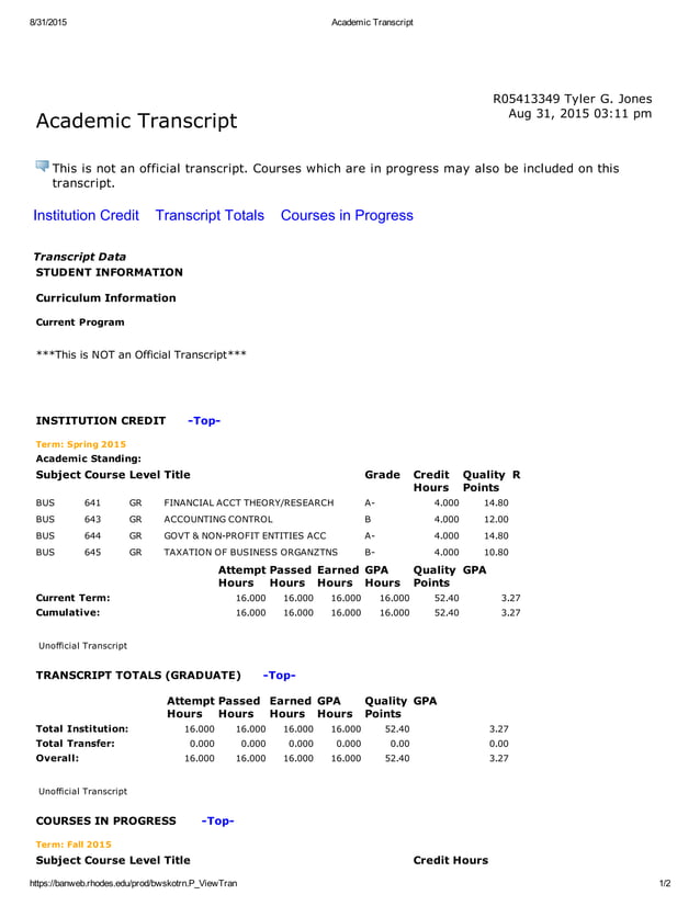 Graduate Academic Transcript | PDF