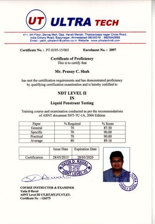 ASNT Level-II in Liquid Penetrant testing | PDF
