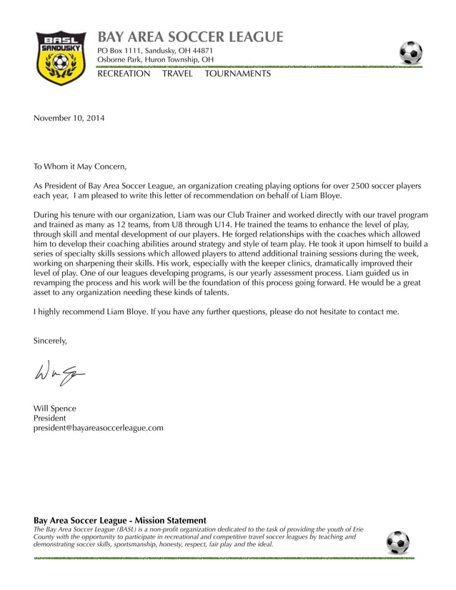 Letter Of Recomendation 1114 Liam Bloye | PDF