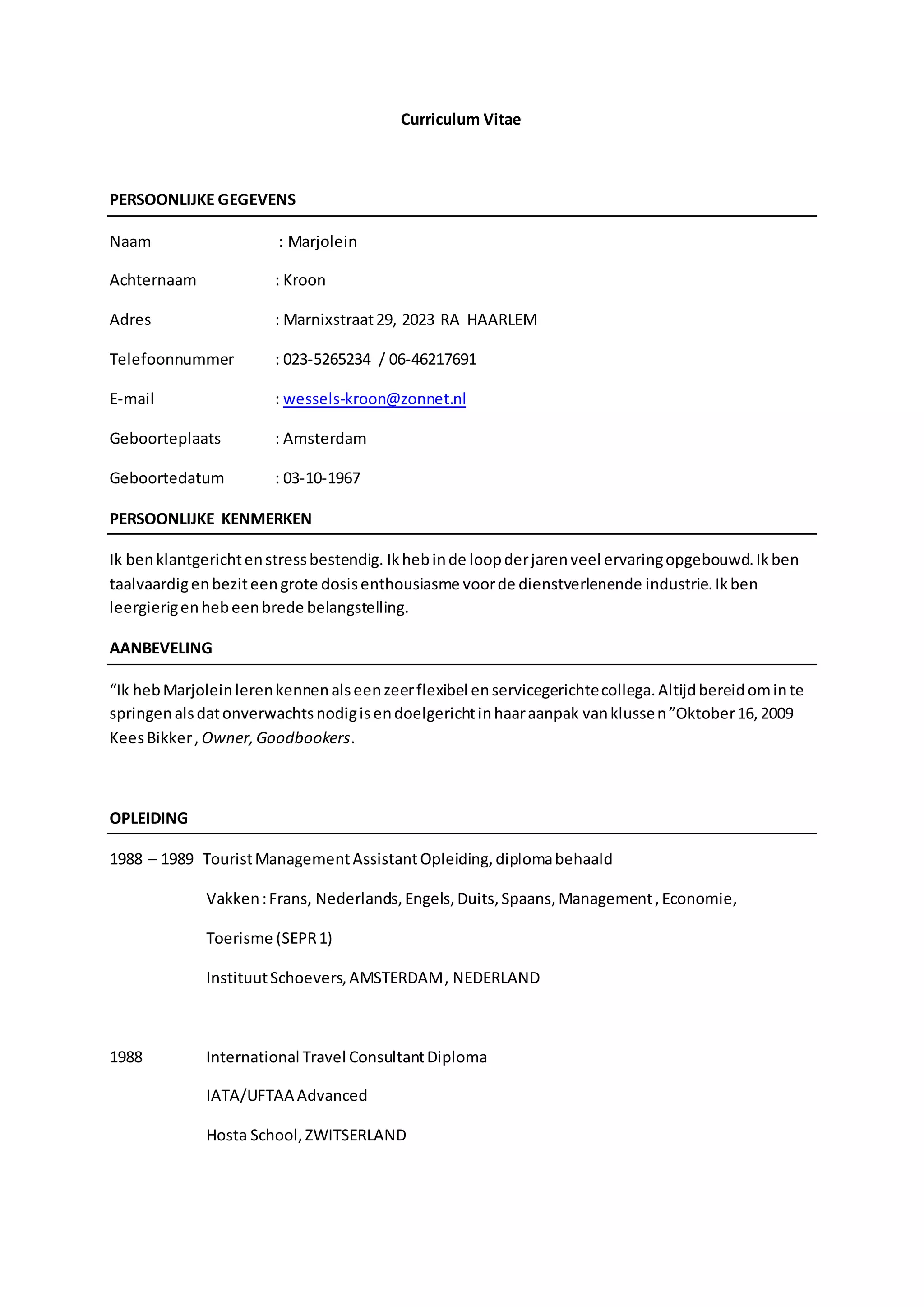 Curriculum Vitae van Marjolein Kroon | DOCX