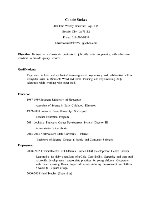 connie Stokes' Resume | PDF