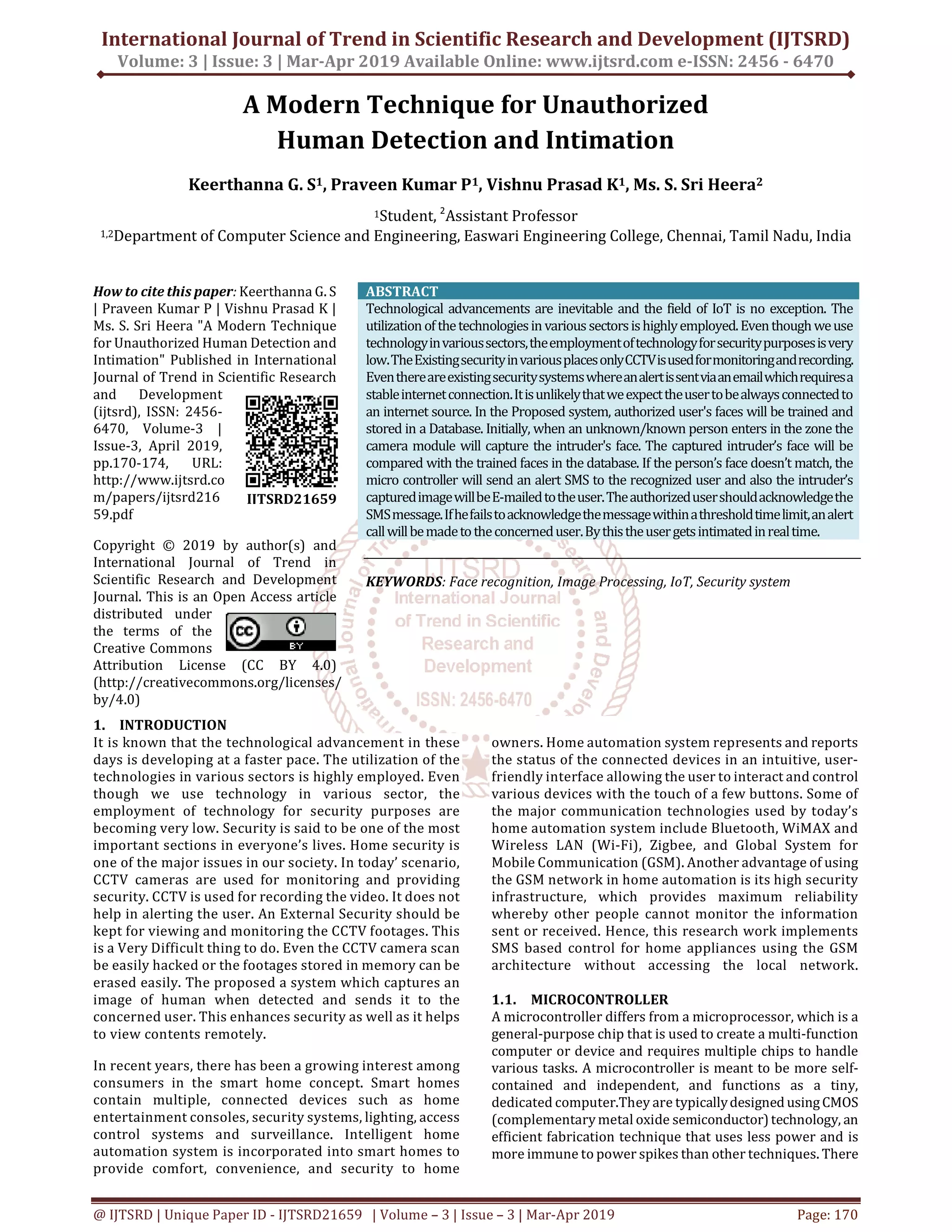 A Modern Technique For Unauthorized Human Detection And Intimation Pdf