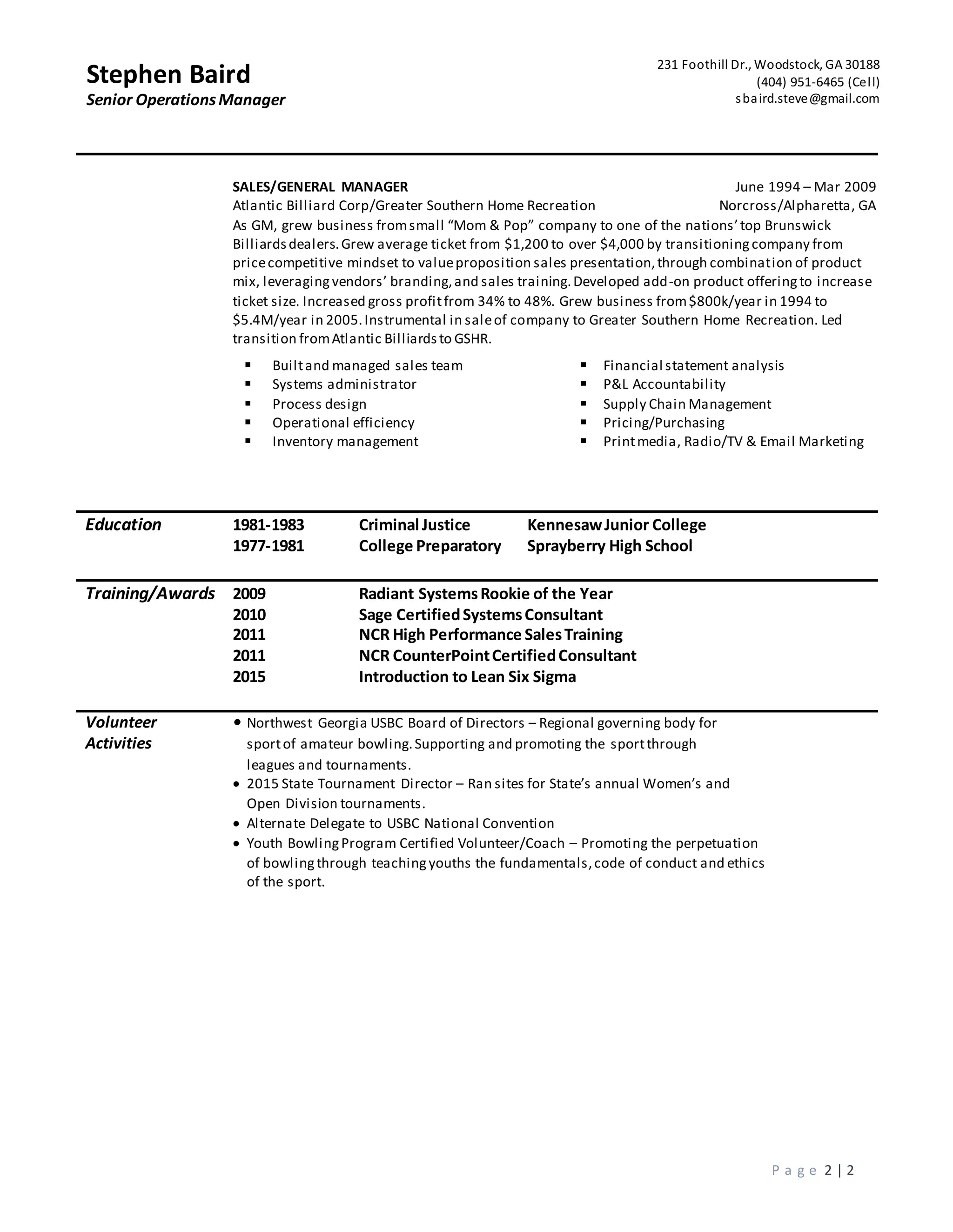 Stephen Baird Resume | PDF