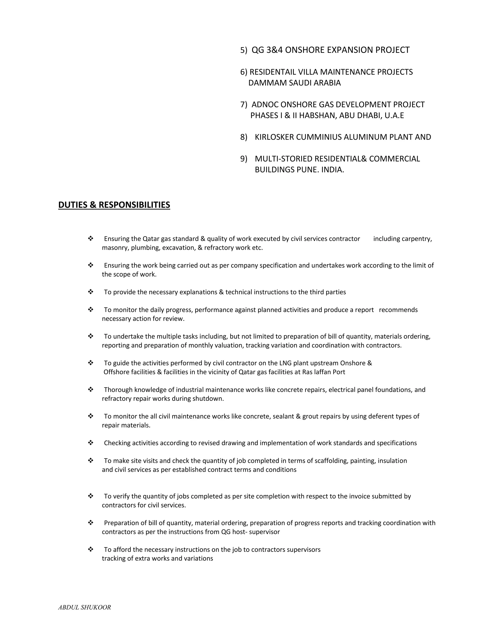 CIVIL SUPERVISOR-CV-abdul shukoor | PDF