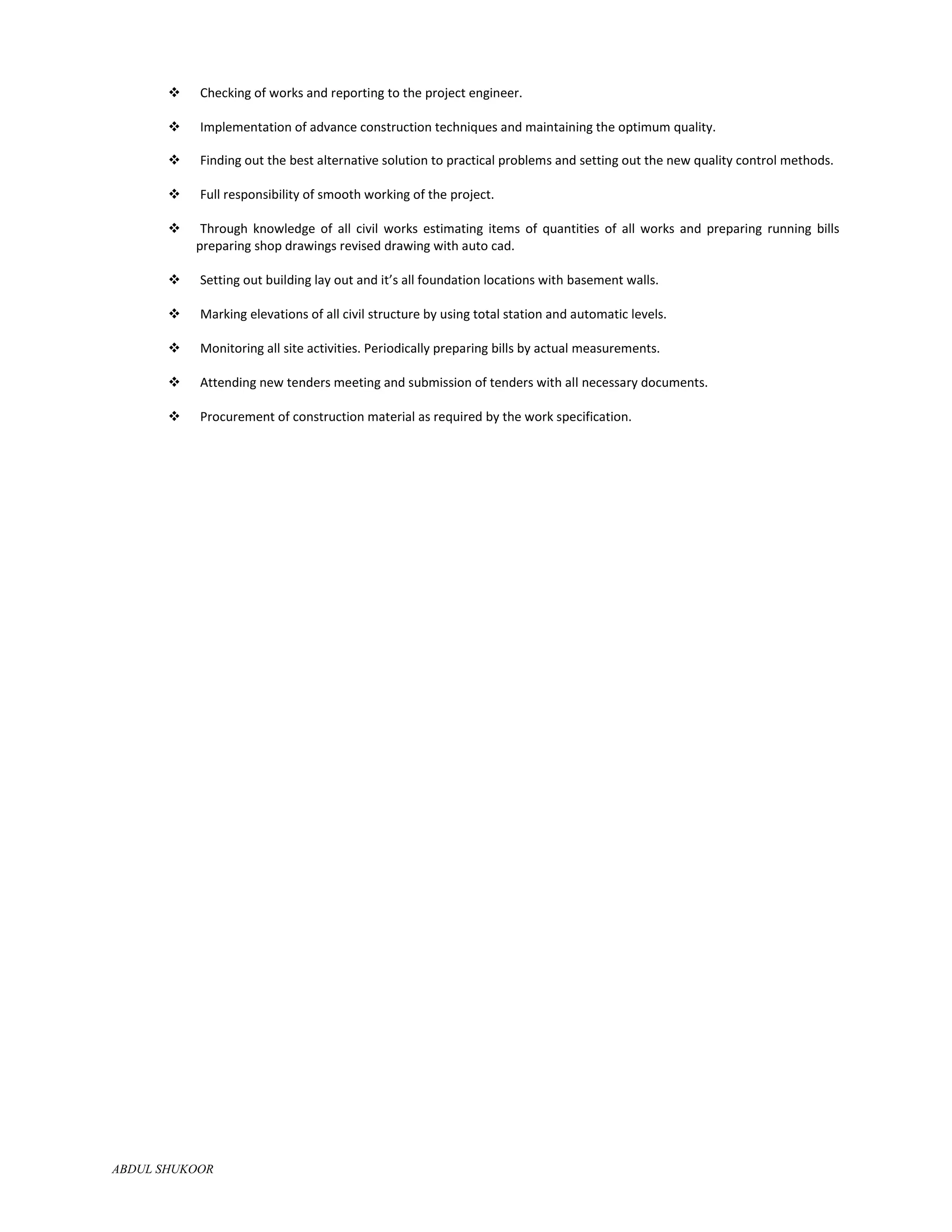 CIVIL SUPERVISOR-CV-abdul shukoor | PDF