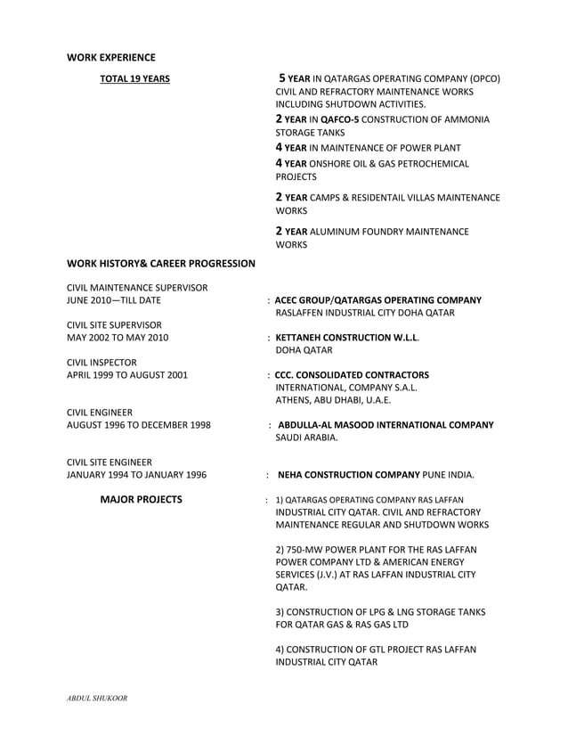 CIVIL SUPERVISOR-CV-abdul shukoor | PDF