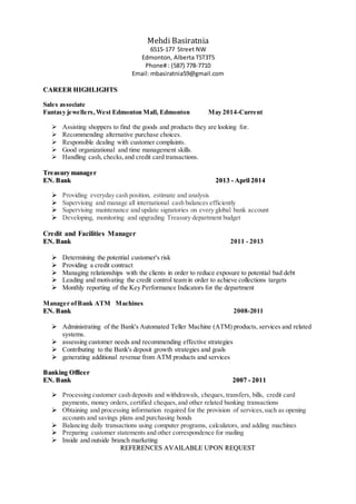 Mehdi Basiratnia- managerial-Resume | DOCX | Business Accounting ...