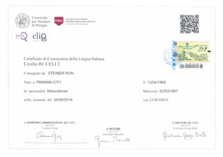 CELI 2 Level B1 Certificate Ron Steiner | PDF