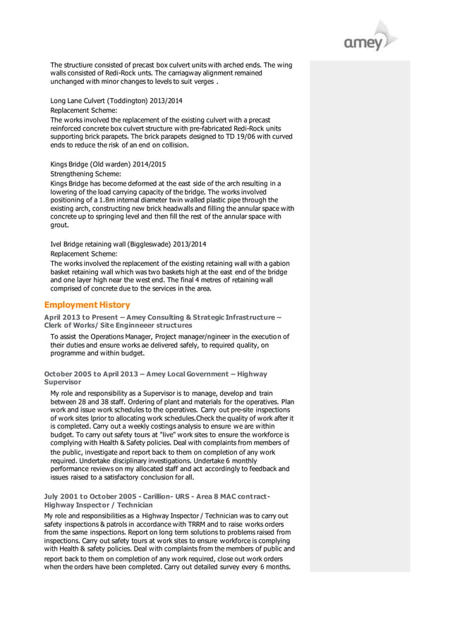 Amey CV 2015 | PDF