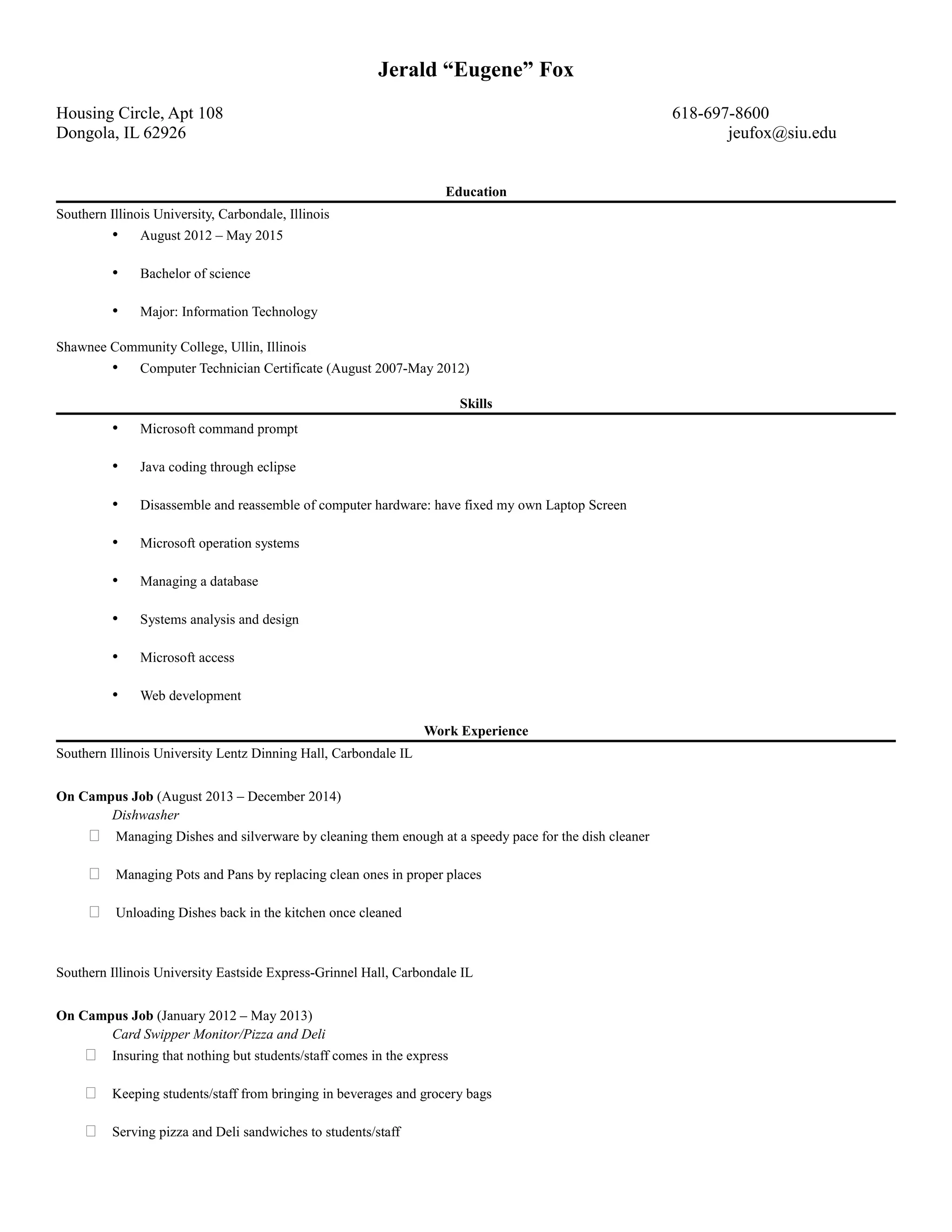Jerald E. Fox's Updated Resume | PDF