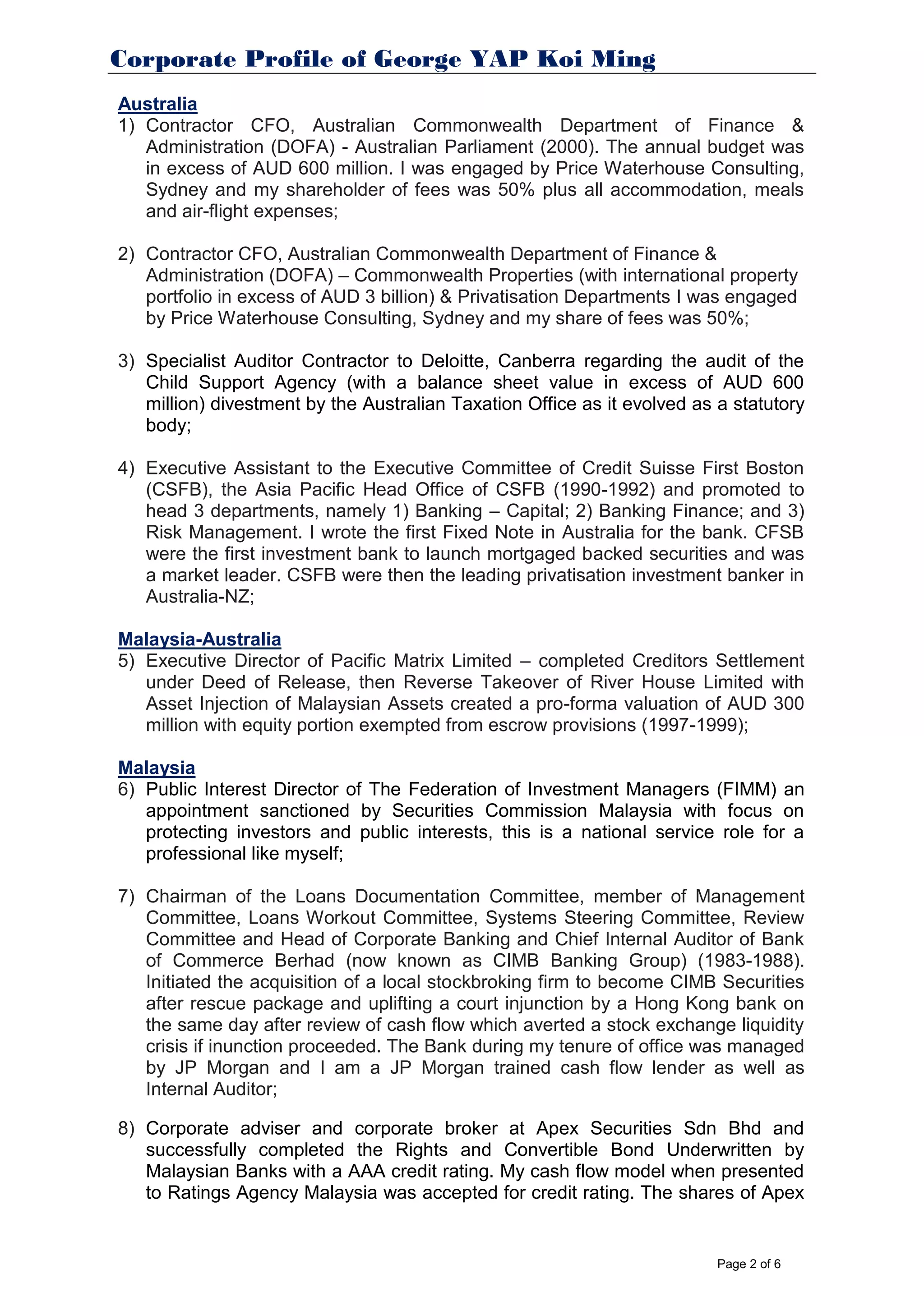 KMY GLOBAL_CORPORATE PROFILE_GEORGE YAP KM | PDF