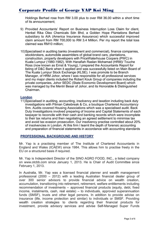 KMY GLOBAL_CORPORATE PROFILE_GEORGE YAP KM | PDF