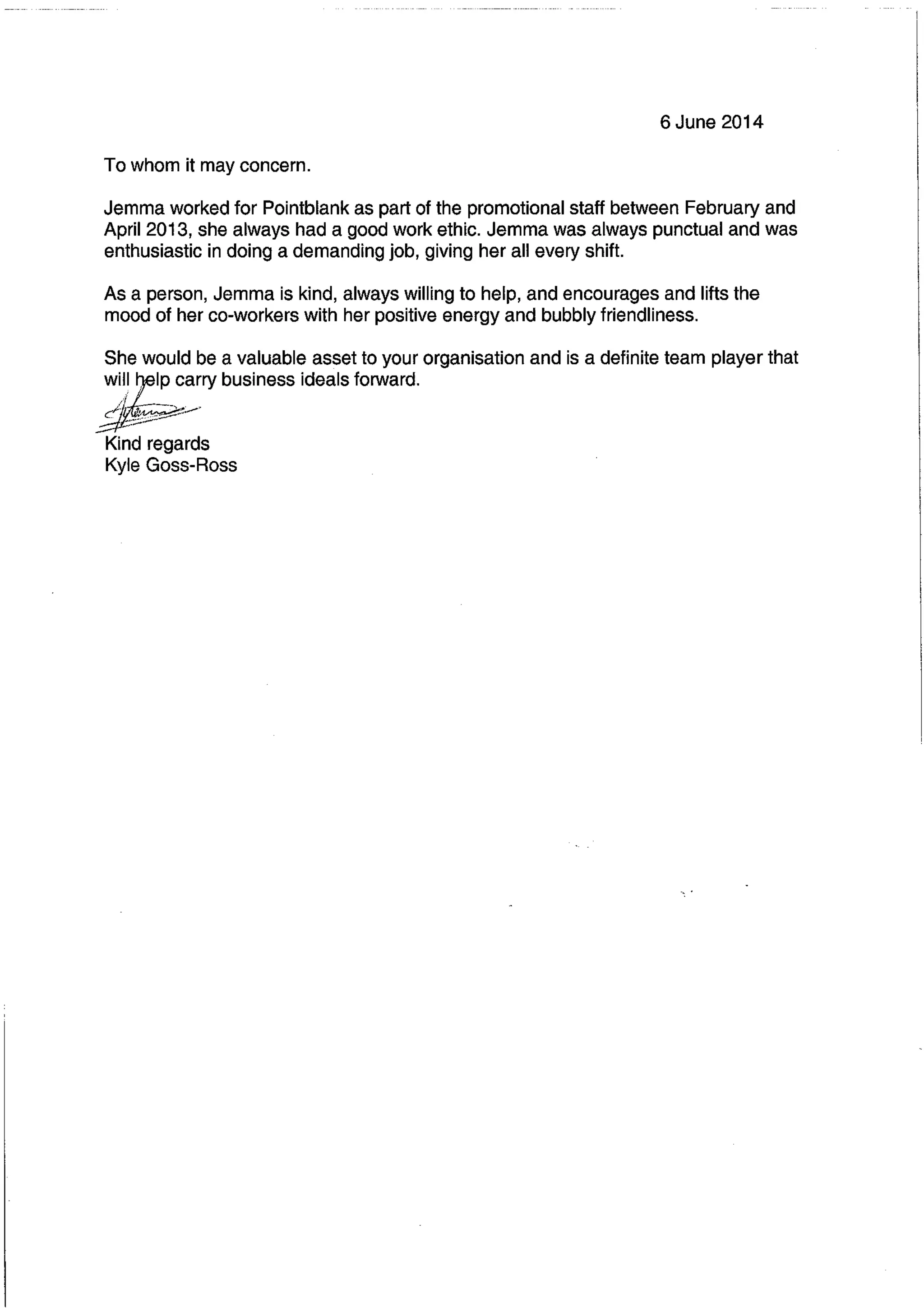 Point Blank Reference letter | PDF