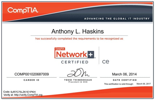 CompTIA Network+ ce certificate | PDF | Technology & Computing